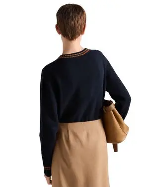 Prada Wool And Cashmere Crew-neck Sweater With Intarsia Logo - Blue