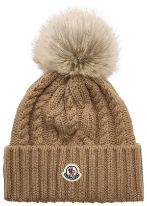 Moncler Pompom Wool-Blend Beanie Beige