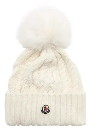 Moncler Pompom Wool-blend Beanie - White