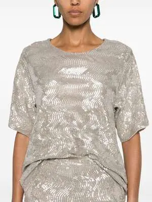 FORTE_FORTE Sequinned Short-sleeve Blouse