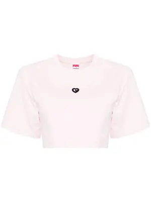 GROUND ZERO Logo-embroidered Cropped T-shirt - Pink