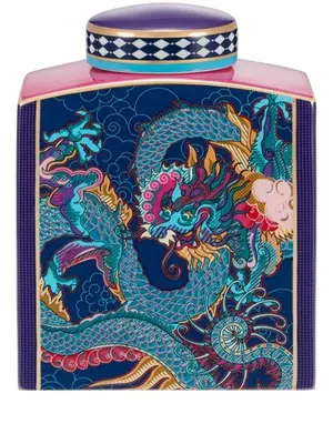 Shanghai Tang Small Vivid Dragon Fine Bone China Jar - Purple