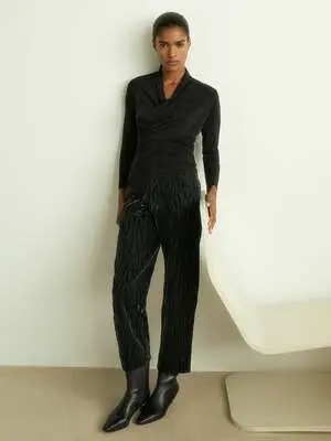 REISS Peyton Mesh Wrap-neck Top