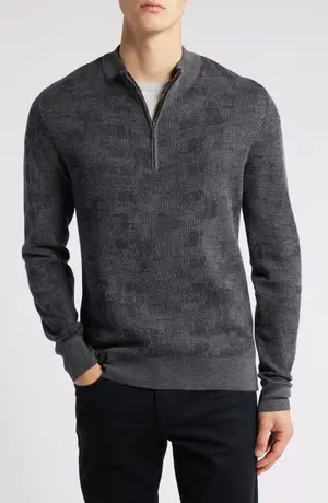 Robert Barakett Dalup Half Zip Mock Neck Sweater - Charcoal
