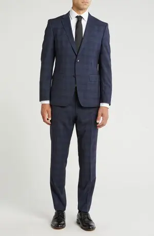 BOSS Huge Plaid Virgin Wool Suit - Navy