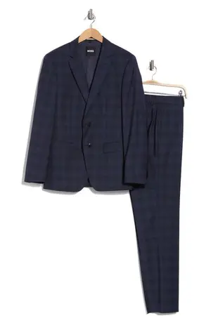 BOSS Huge Plaid Virgin Wool Suit - Navy