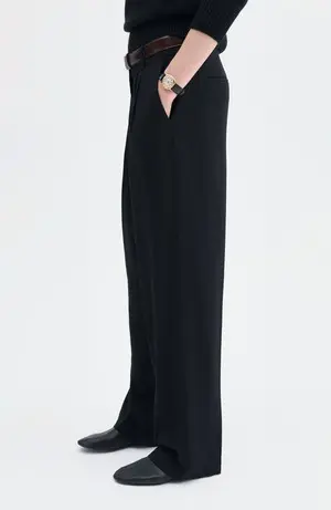 Co Crepe Pleat Front Trouser - Black