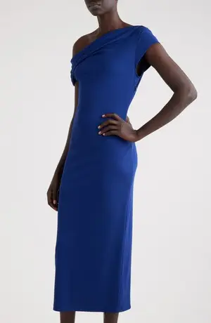Givenchy Asymmetric Draped Sheath Midi Dress