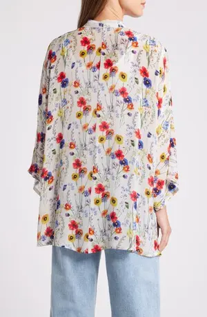 APNY Floral Print Open-front Jacket - White Multi