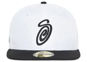 StüSsy X New Era Curly S 59fifty Fitted Cap - White/Black