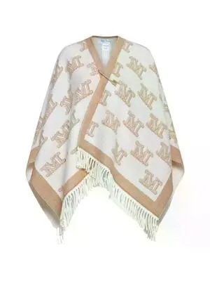 Max Mara Frine Monogram Fringed Poncho - Neutrals
