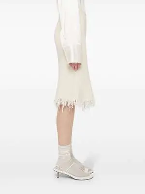 JIL SANDER A-line Frayed Detail Skirt - White
