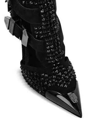 Philipp Plein Suede Skull Embellished Stiletto Sandals - Black