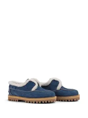 LE SILLA Shearling-trim Denim Loafers - Blue