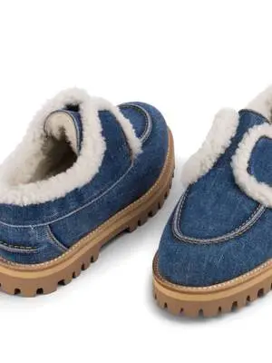LE SILLA Shearling-trim Denim Loafers - Blue