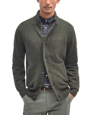 Barbour Elbow Patch Wool Cardigan Seaweed