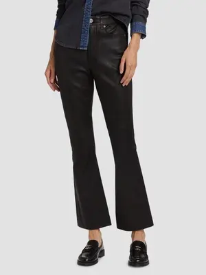 Veronica Beard Carson Leather High-rise Ankle Flare Pants