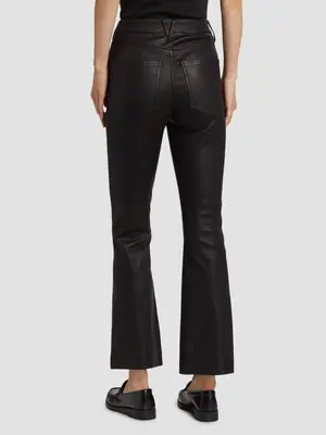 Veronica Beard Carson Leather High-rise Ankle Flare Pants