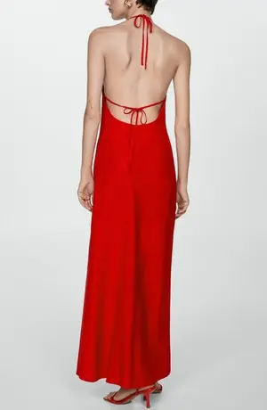 Mango Halter Linen Blend Maxi Dress