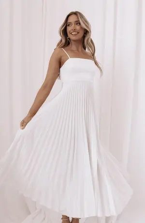 PETAL & PUP Keegan Pleated Satin Dress - White