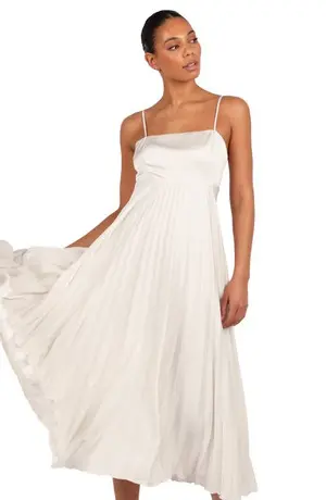PETAL & PUP Keegan Pleated Satin Dress - White