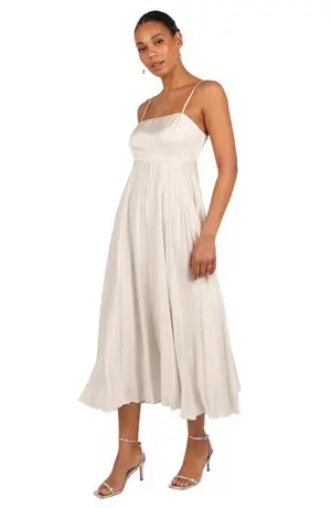 PETAL & PUP Keegan Pleated Satin Dress - White