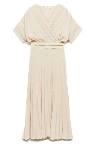 Mango Pleated Faux Wrap Dress