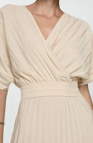 Mango Pleated Faux Wrap Dress