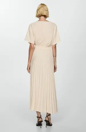 Mango Pleated Faux Wrap Dress