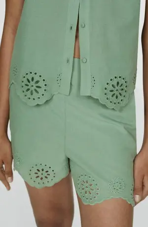 Mango Cotton Eyelet High-waisted Shorts