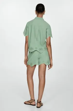 Mango Cotton Eyelet High-waisted Shorts