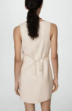 Mango Stripe Button-front Dress With Tie Back