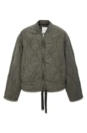 Mango Quilted Cropped Jacket - Grey