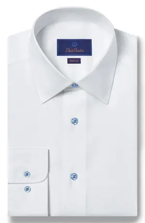 David Donahue Regular Fit Cotton Dress Shirt - White
