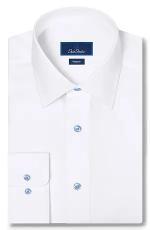 David Donahue Regular Fit Cotton Dress Shirt - White