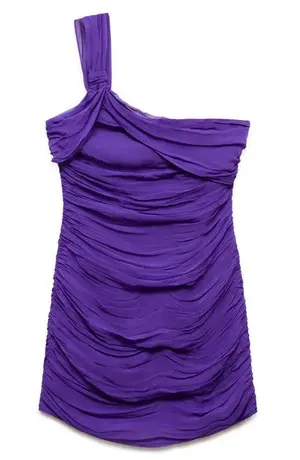 Mango Ruched One-shoulder Mini Dress