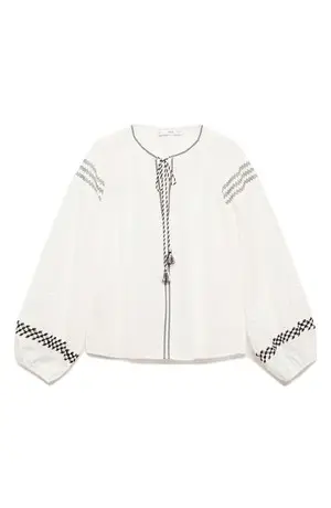 Mango Embroidered Cotton Peasant Top
