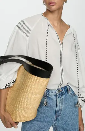 Mango Embroidered Cotton Peasant Top