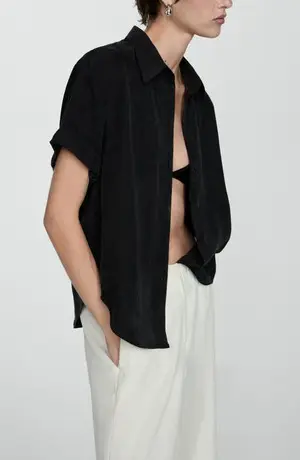 Mango Solid Cupro Blend Button-up Shirt