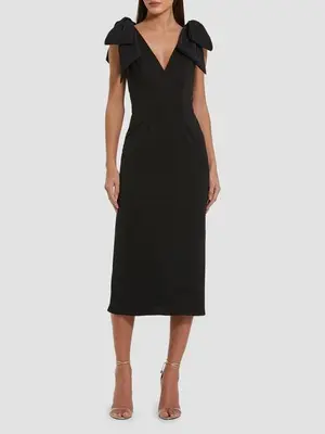 Mac Duggal Crêpe Bow Shoulder Midi-dress - Black