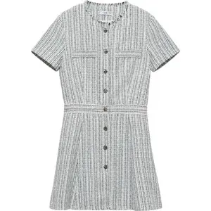 Mango Button Tweed Mini Dress