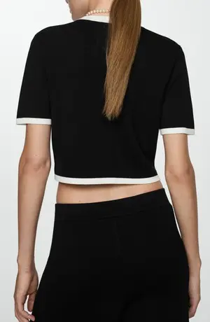 Mango Contrast Trim Short Sleeve Cardigan