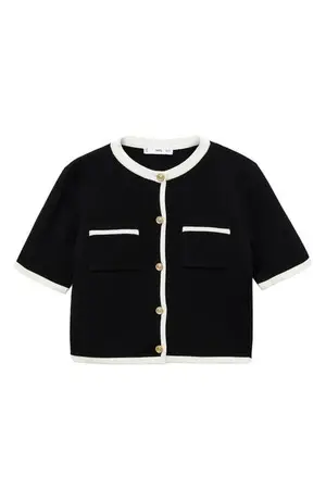 Mango Contrast Trim Short Sleeve Cardigan