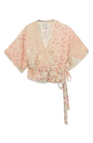 Mango Floral Flutter Sleeve Wrap Top