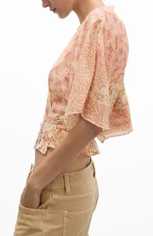 Mango Floral Flutter Sleeve Wrap Top