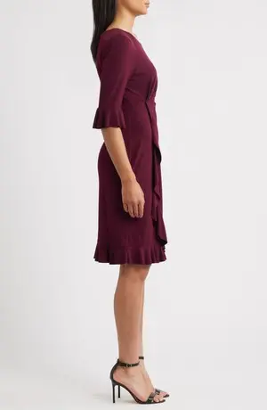 CONNECTED APPAREL Ruffle Pleat Midi Dress - Bordeaux