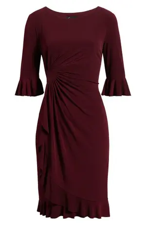 CONNECTED APPAREL Ruffle Pleat Midi Dress - Bordeaux