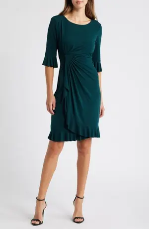 CONNECTED APPAREL Ruffle Pleat Midi Dress - Hunter