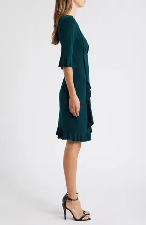 CONNECTED APPAREL Ruffle Pleat Midi Dress - Hunter
