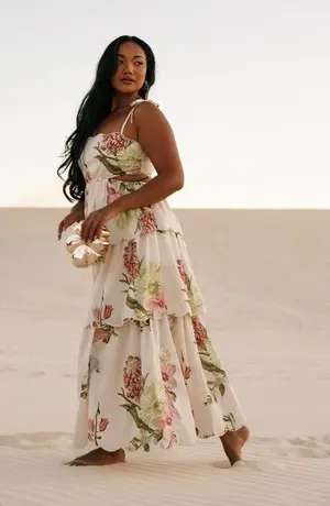 PETAL & PUP Adelaide Scallop Cutout Tie Strap Maxi Dress